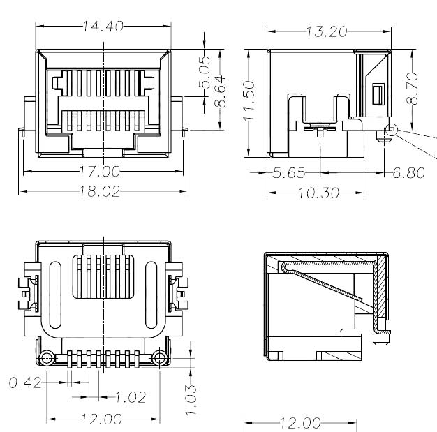 RJ45 Sink Plate SMD Horizontal H=8.6 Female Network Socket-JH B2B ...
